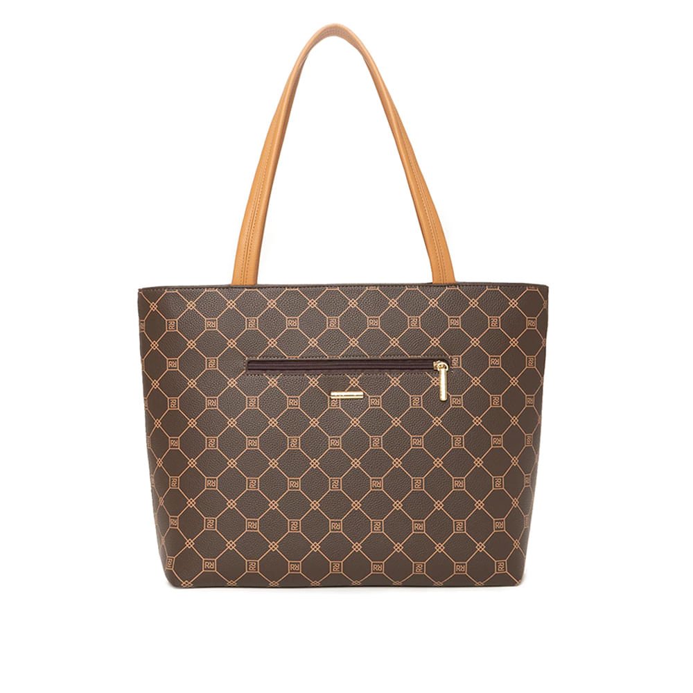 Bolsa Feminina Rafitthy Tote Grande PU Marrom/Caramelo Marrom