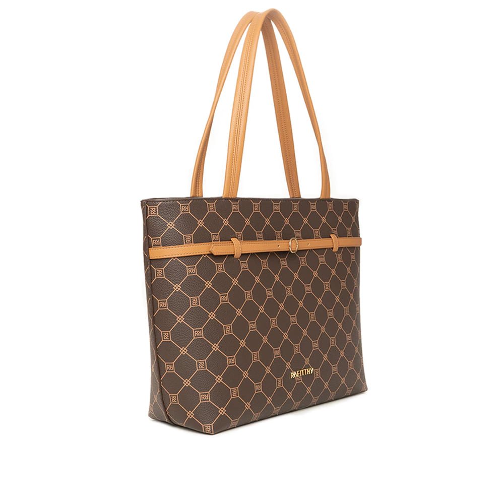 Bolsa Feminina Rafitthy Tote Grande PU Marrom/Caramelo Marrom