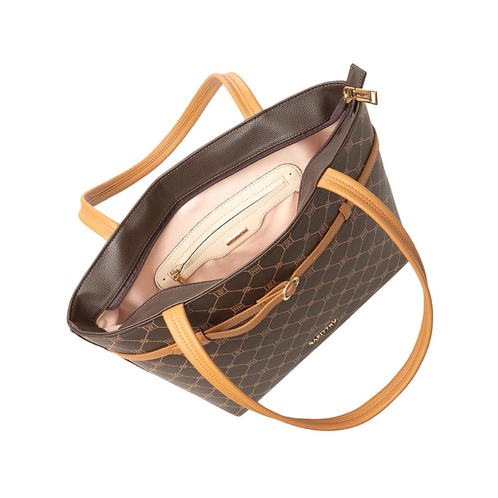 Bolsa Feminina Rafitthy Tote Grande PU Marrom/Caramelo Marrom