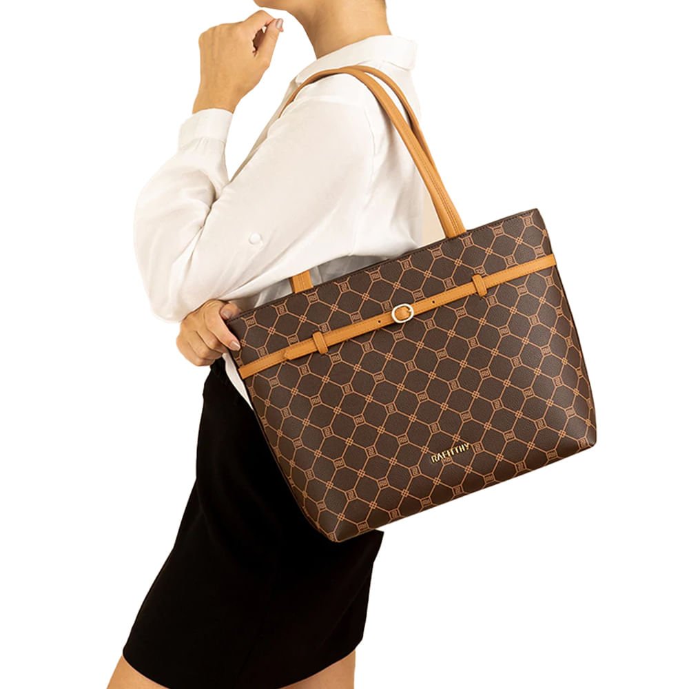 Bolsa Feminina Rafitthy Tote Grande PU Marrom/Caramelo Marrom