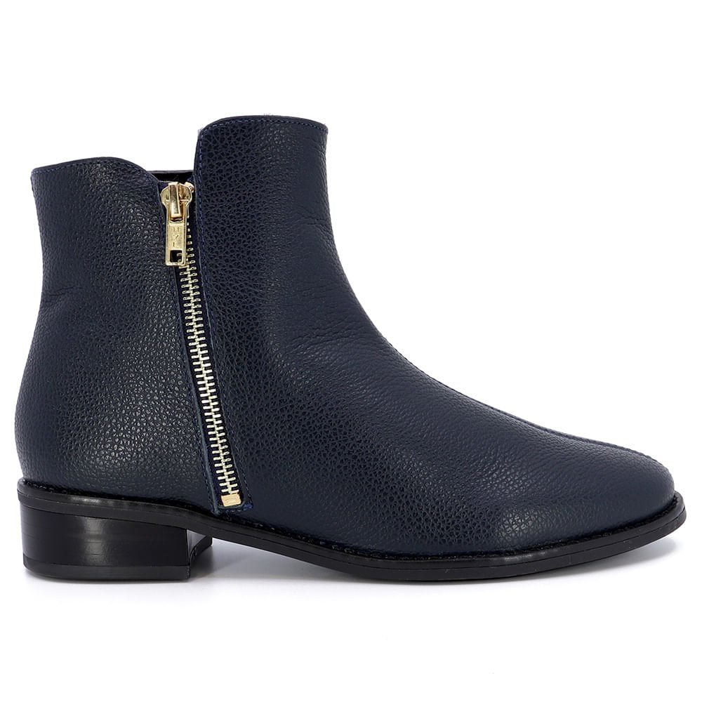 Bota Cano Baixo Azul Couro Zíper Azul