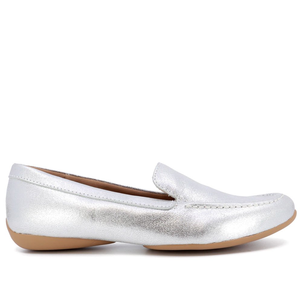 Mocassim Metalizado Prata Couro Prata