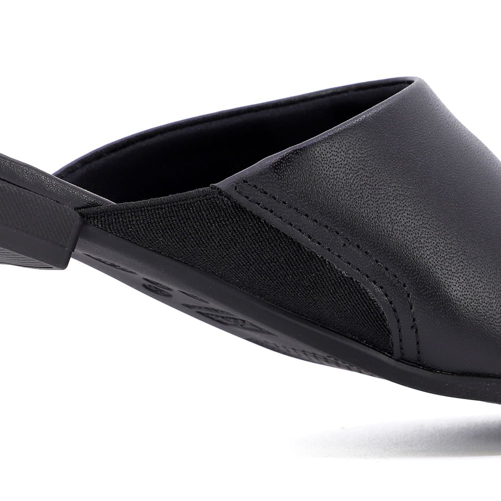 Mule Preto Bico Quadrado Couro Mini Tressê Preto
