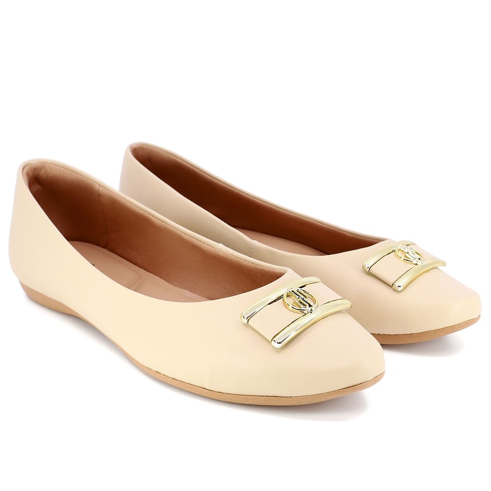 Sapatilha Bege Couro Salto Rasteiro Bege