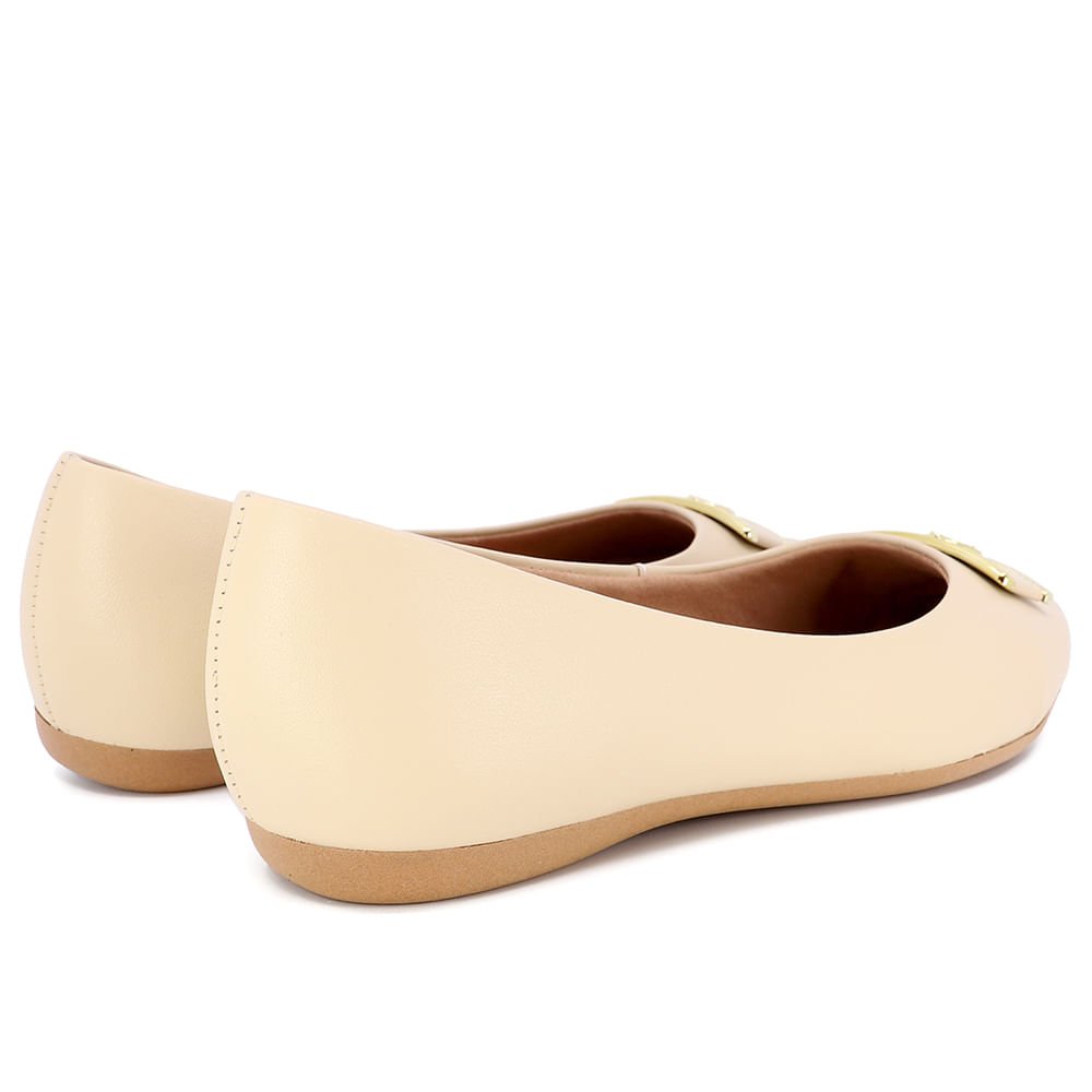 Sapatilha Bege Couro Salto Rasteiro Bege