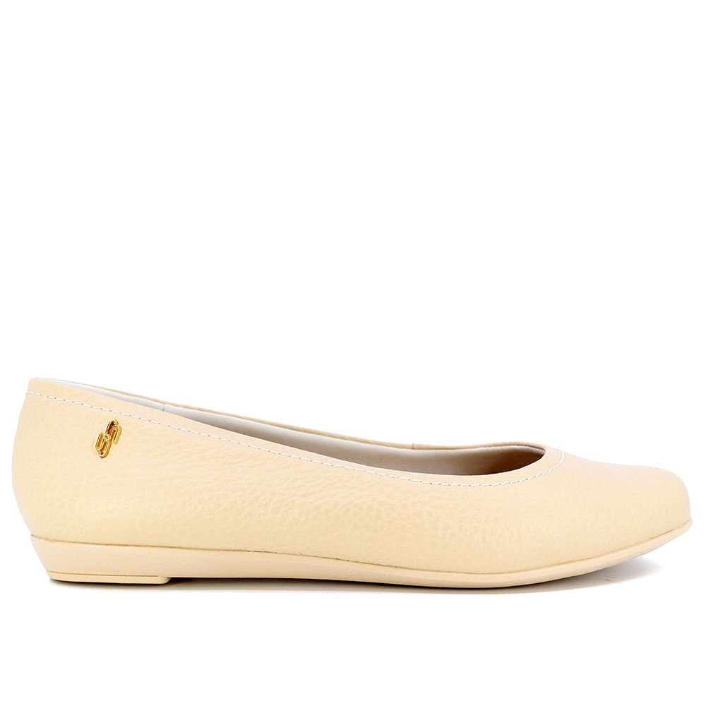 Sapatilha Bege Couro Salto Rasteiro Bege