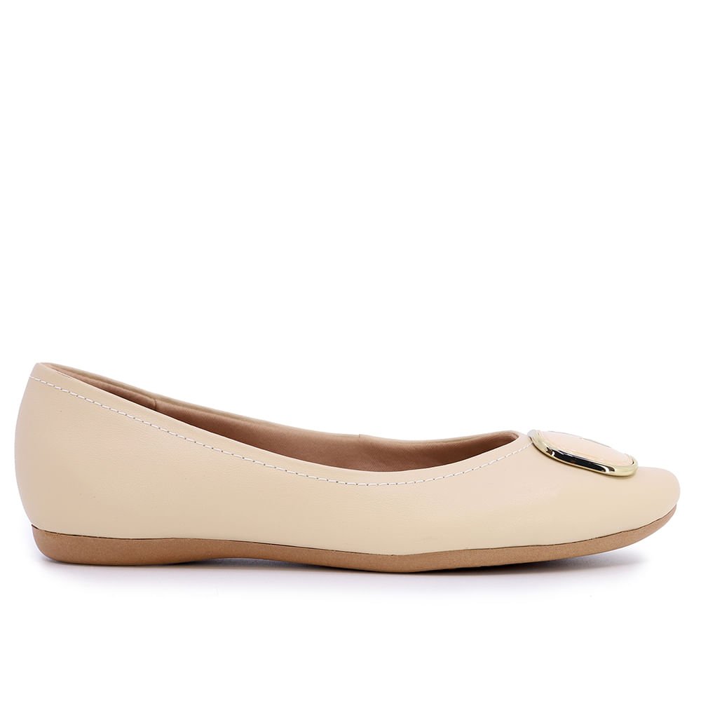 Sapatilha Bege Couro Salto Rasteiro Monograma Bege