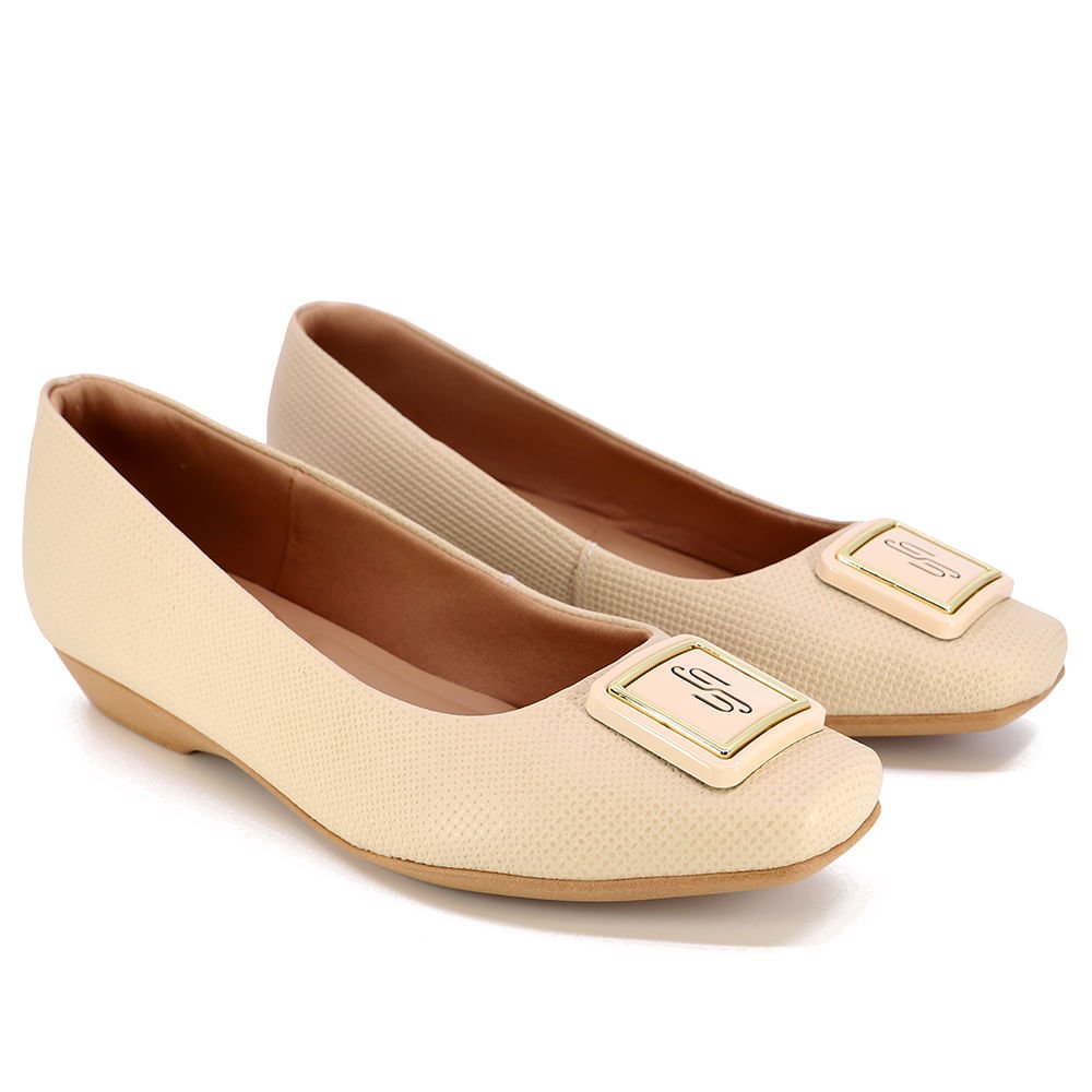 Sapatilha Bege Couro Rasteira Enfeite Bege