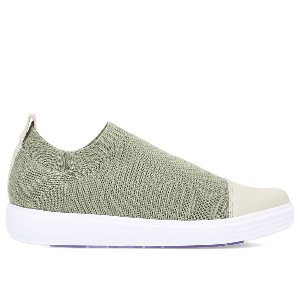 Tênis Slip On Verde Tricot Bico Couro Verde