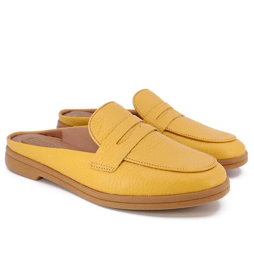 Mule Amarelo Bico Redondo Couro Amarelo