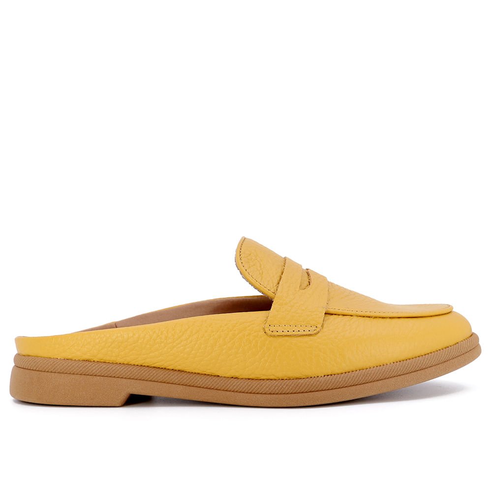 Mule Amarelo Bico Redondo Couro Amarelo