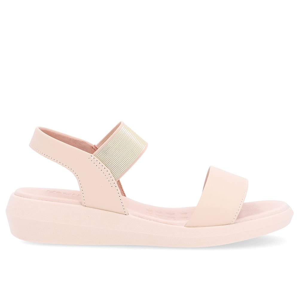 Sandália Salto Plataforma Couro Bege Elástico Branco