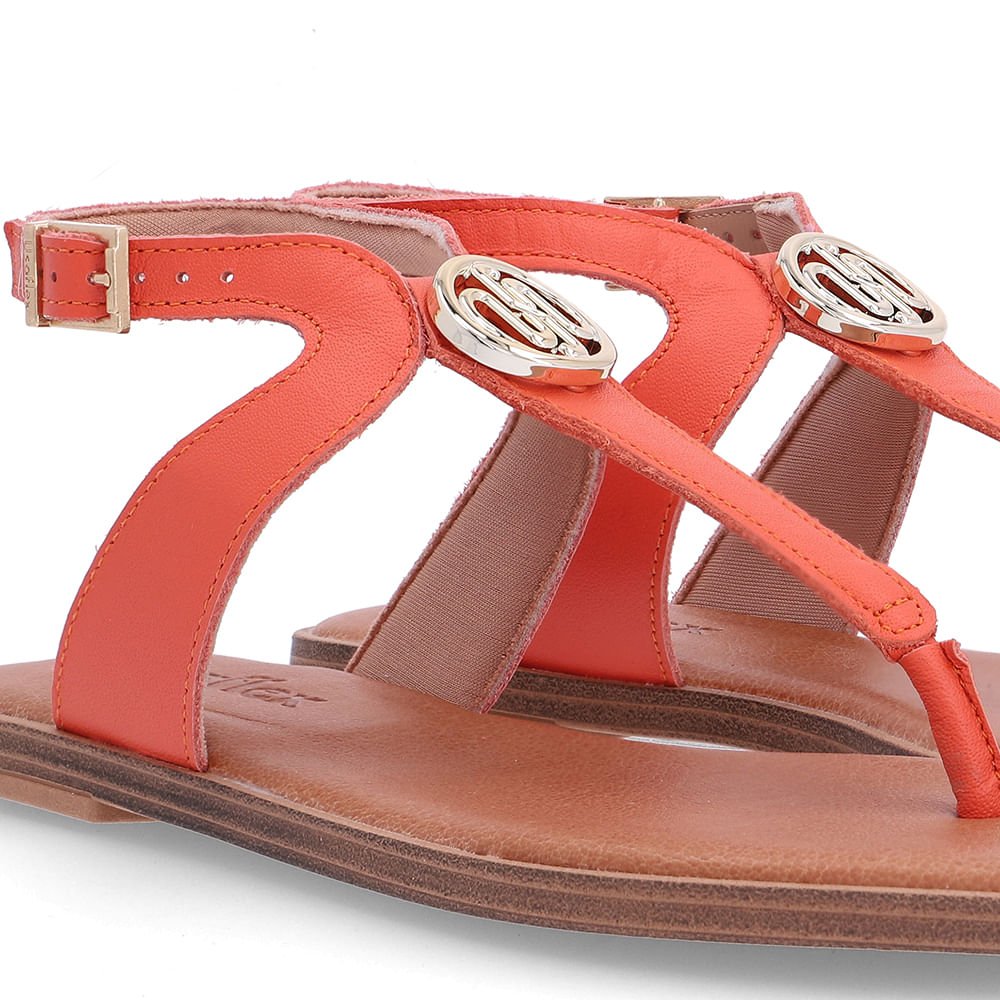 Sandália Rasteira Couro Laranja Laranja