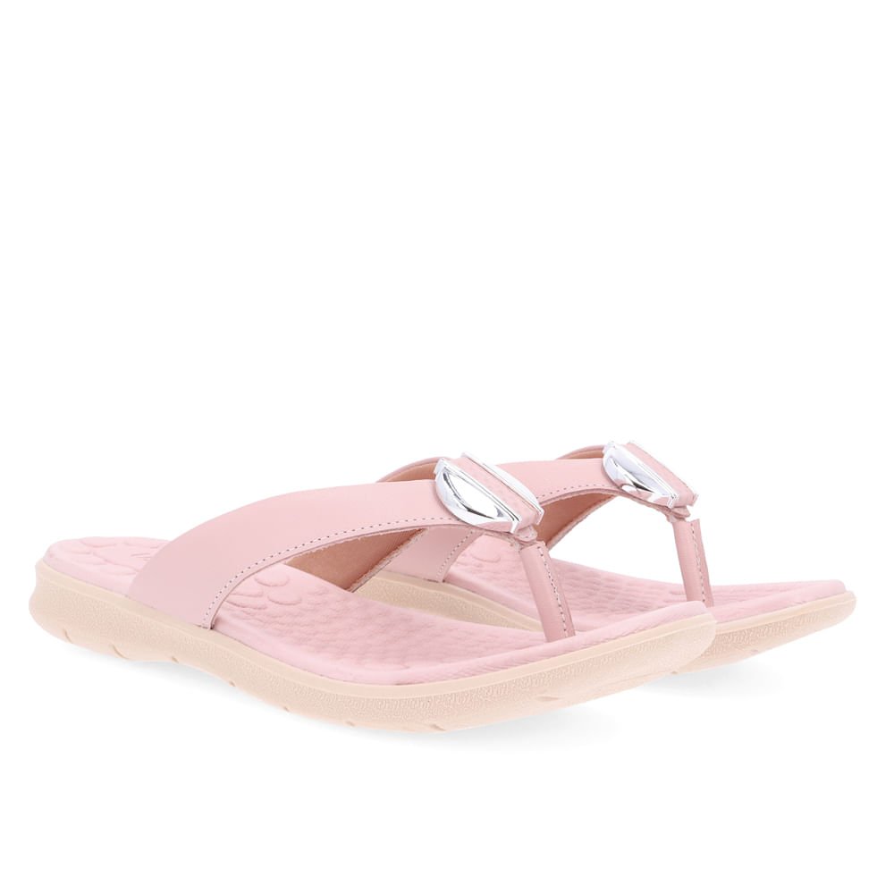Chinelo Rosa Rasteiro Couro Rosa