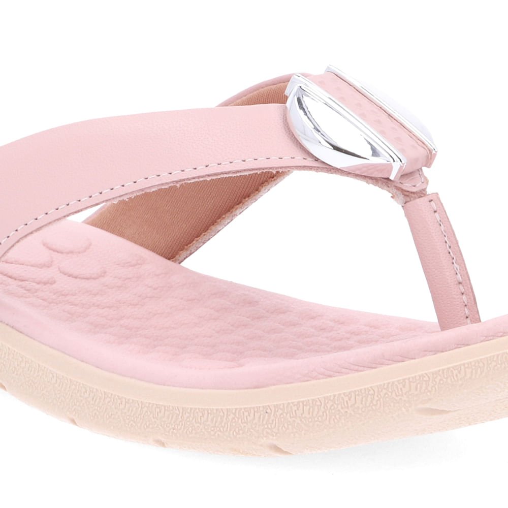 Chinelo Rosa Rasteiro Couro Rosa