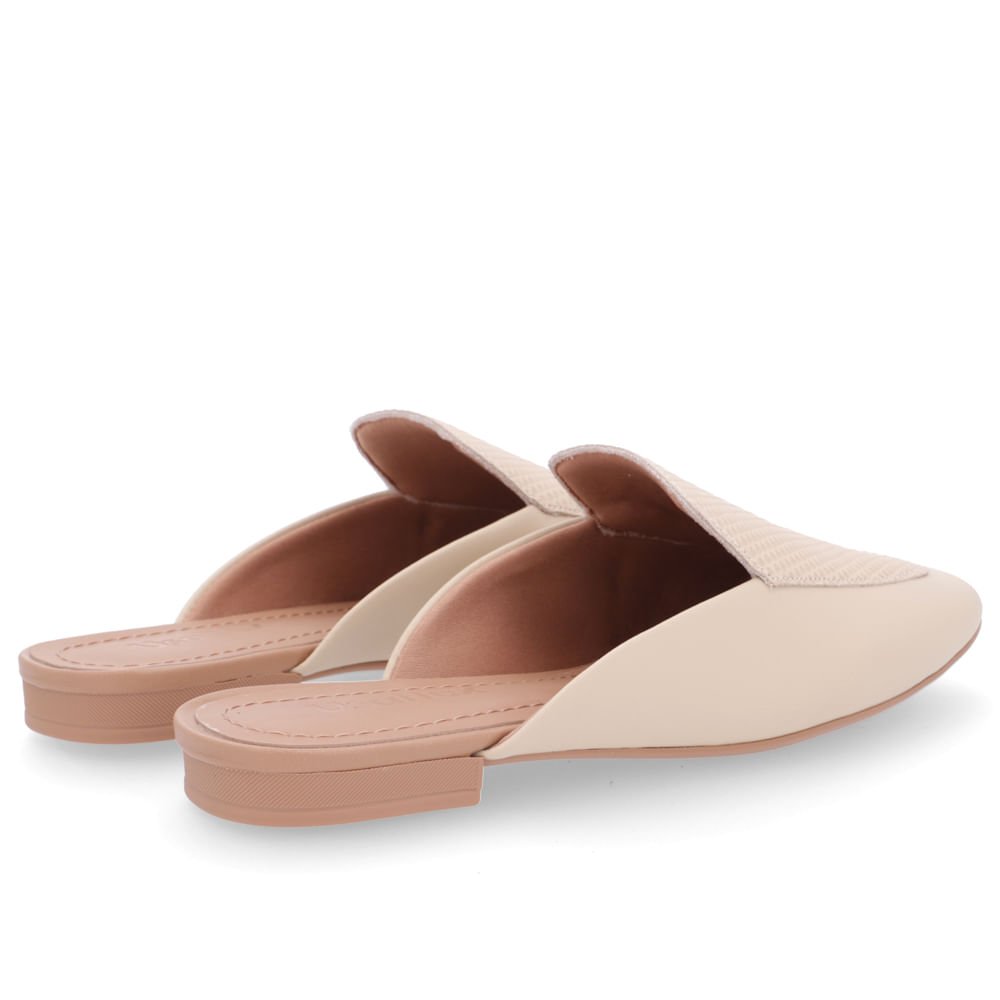 Mule Bege Bico Quadrado Couro Salto Bloco Bege