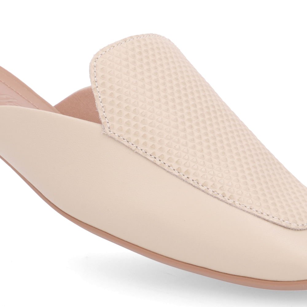 Mule Bege Bico Quadrado Couro Salto Bloco Bege