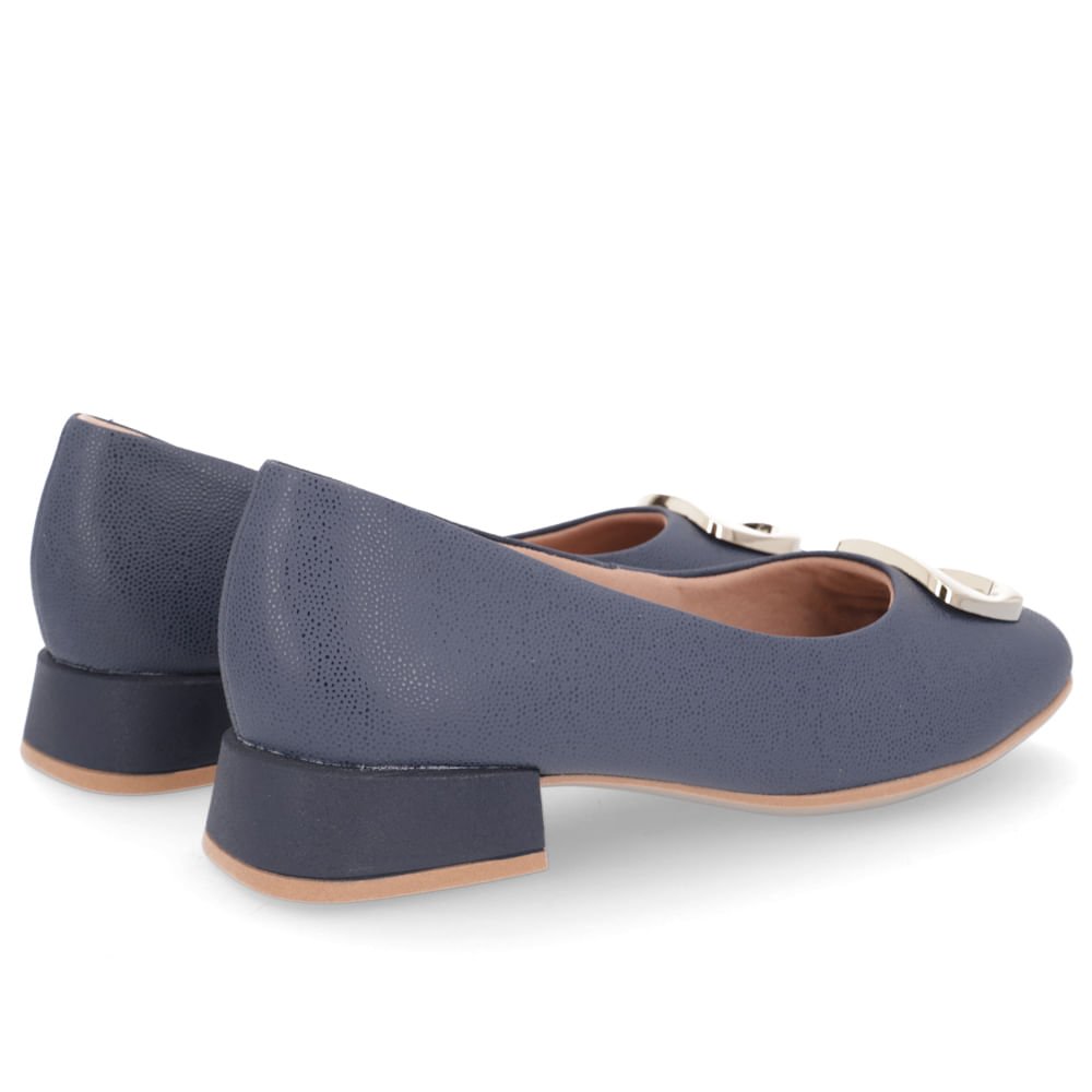 Scarpin Couro Azul Salto Bloco Enfeite Azul