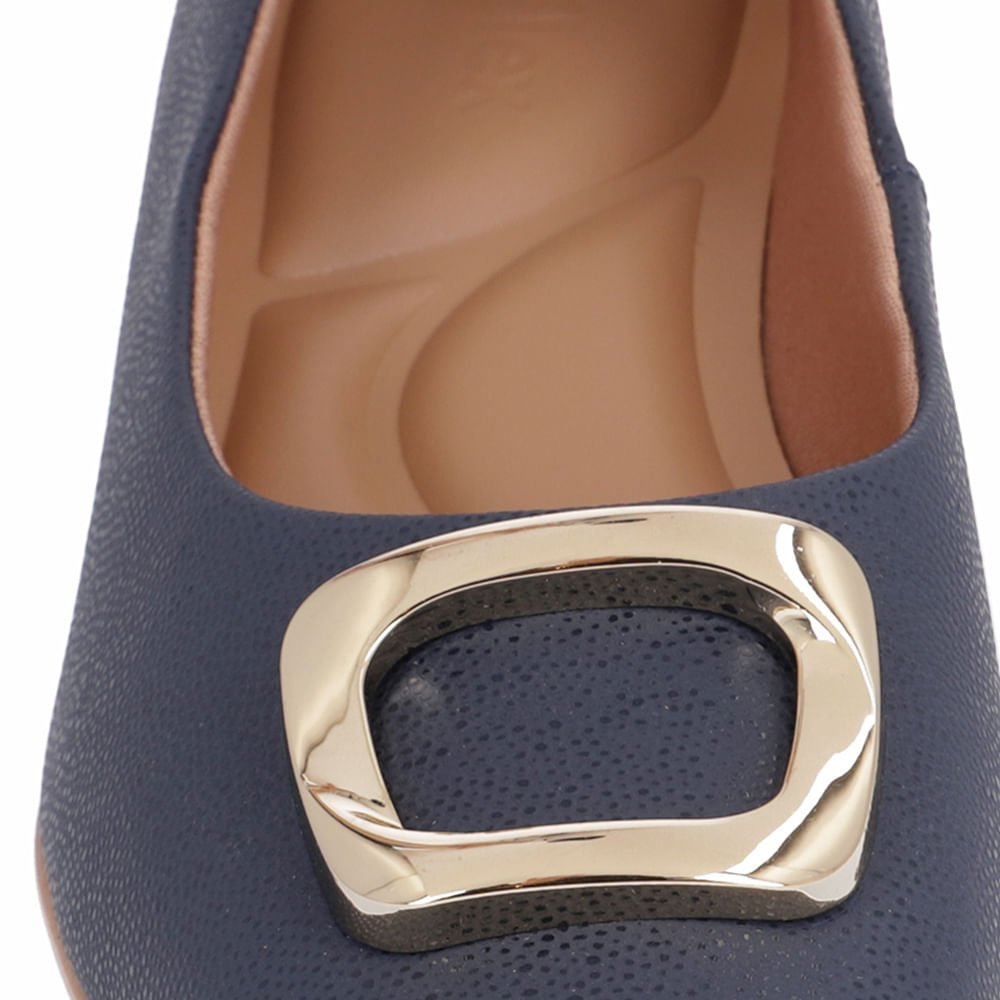 Scarpin Couro Azul Salto Bloco Enfeite Azul