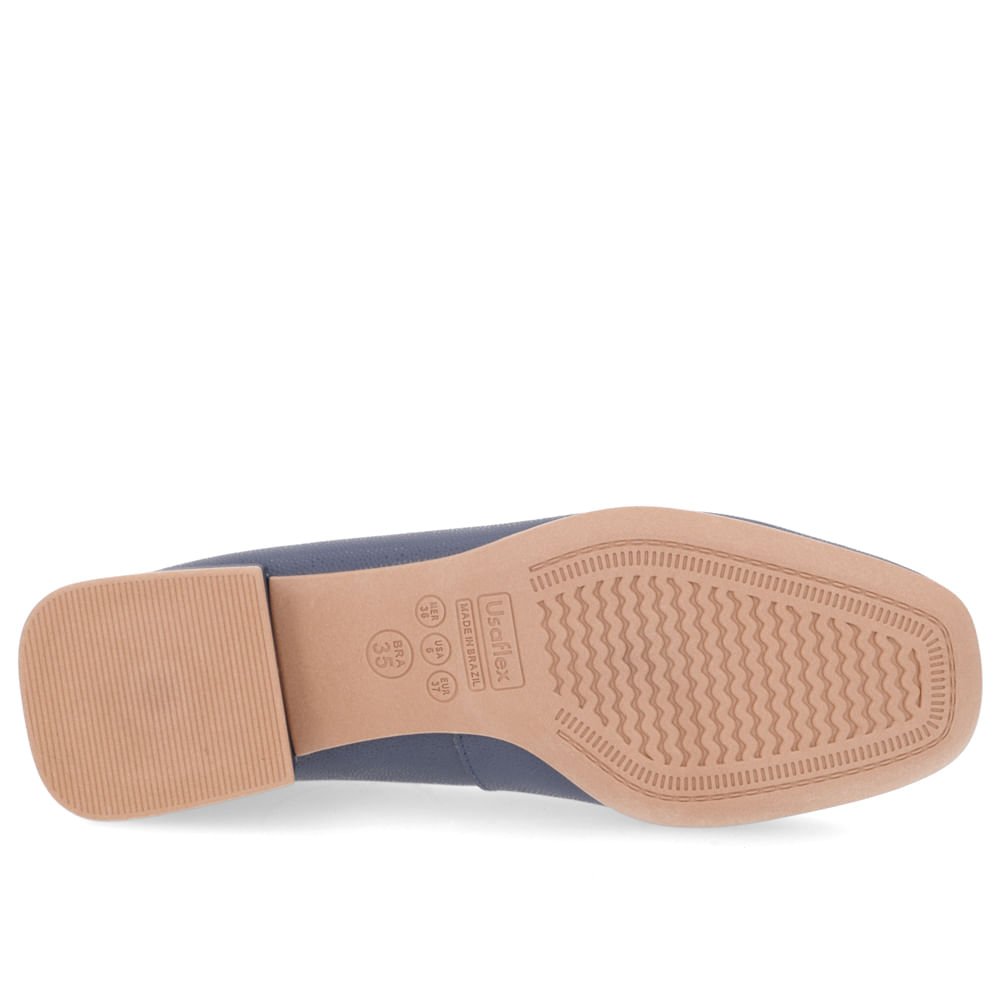 Scarpin Couro Azul Salto Bloco Enfeite Azul