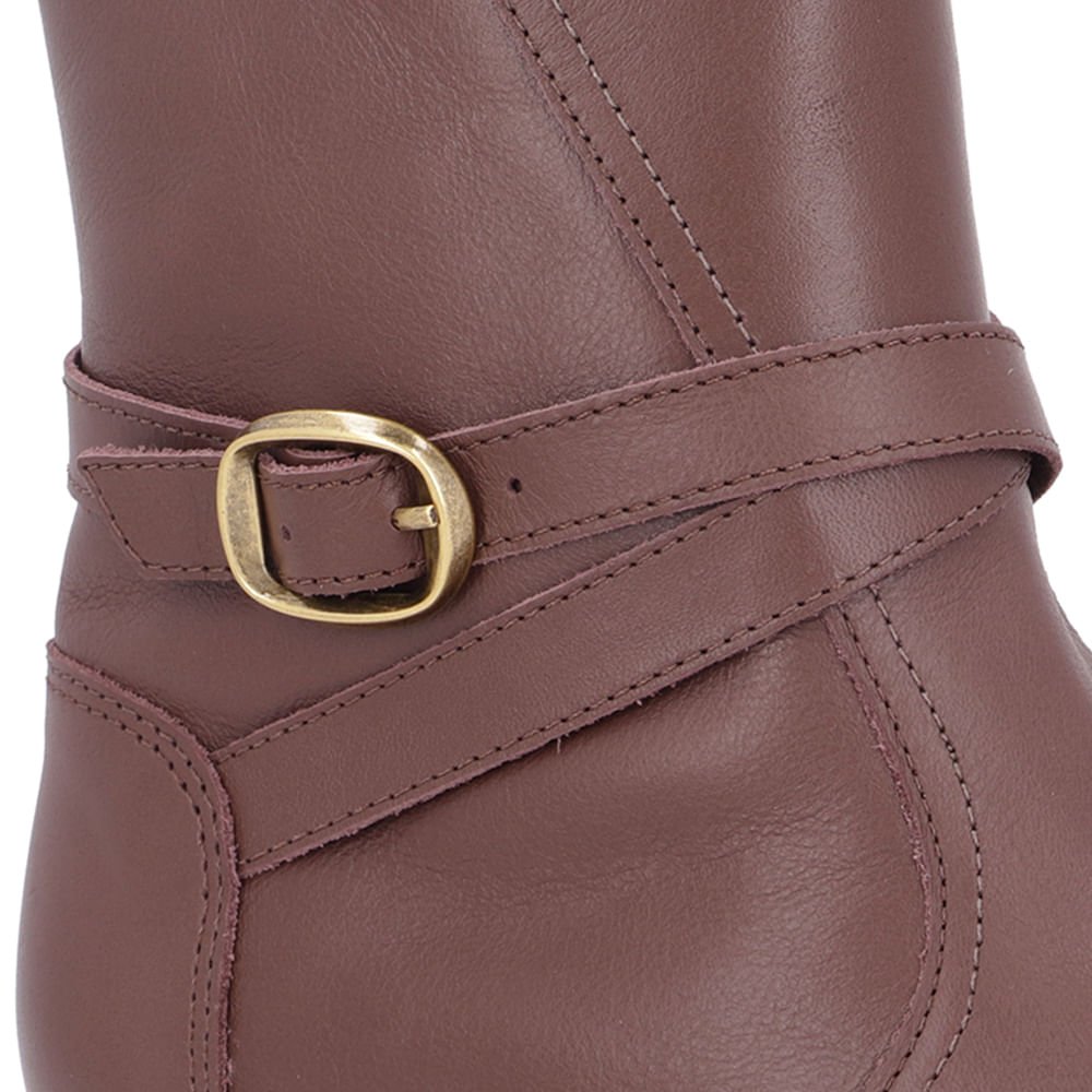 Bota Salto Embutido Marrom Chocolate Couro Marrom