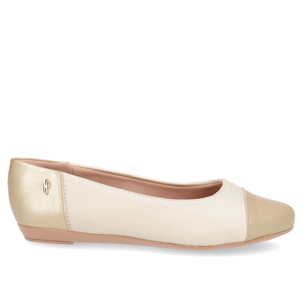 Sapatilha Bege Couro Rasteira Bico Dourado Bege