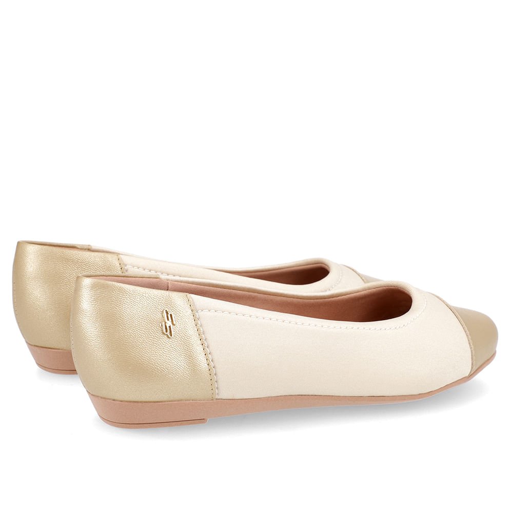 Sapatilha Bege Couro Rasteira Bico Dourado Bege