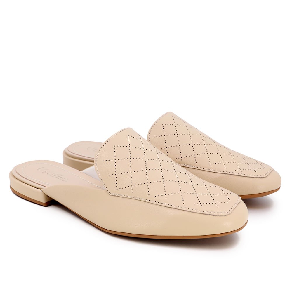 Mule Bege Salto Bloco Couro Detalhe Laser 37