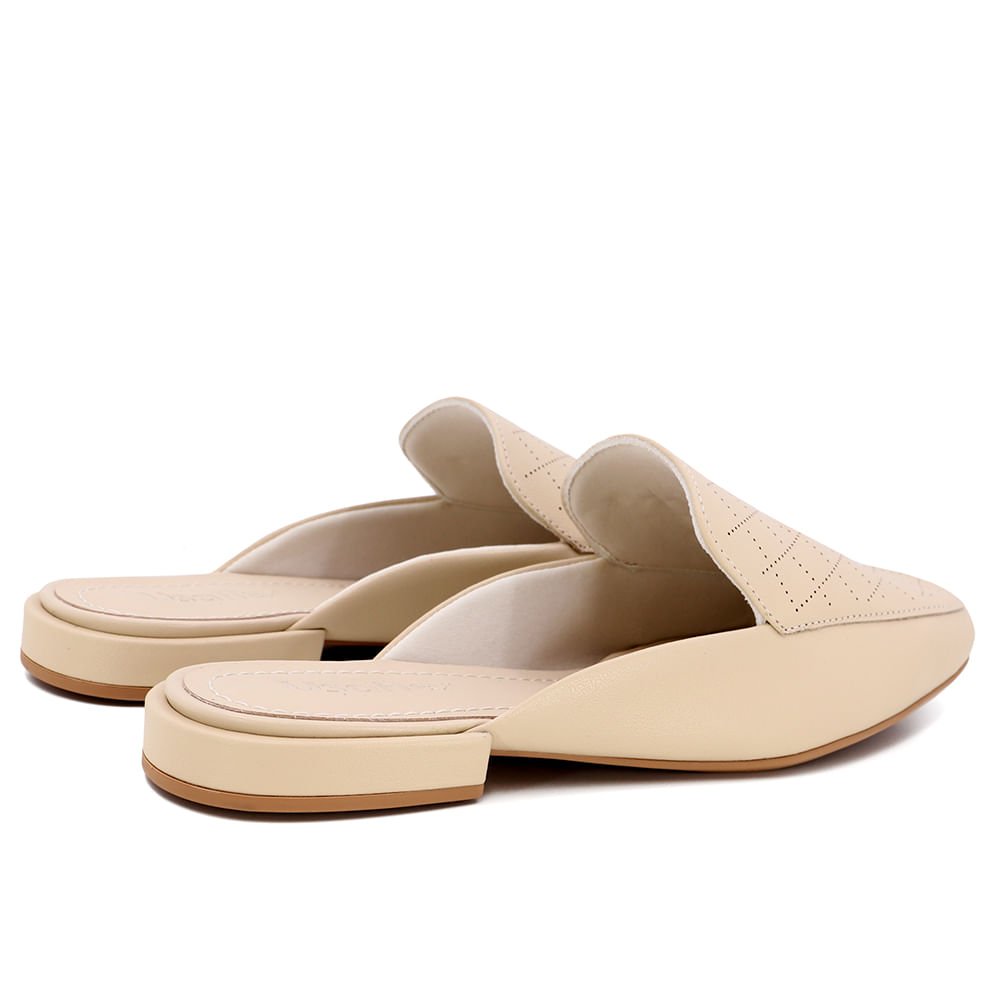 Mule Bege Salto Bloco Couro Detalhe Laser 37