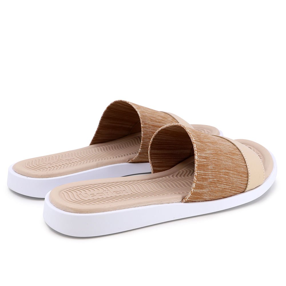 Chinelo Slide Bege Couro Elástico Mesclado 33