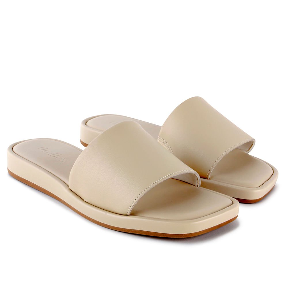 Chinelo Slide Bege Couro Liso 38