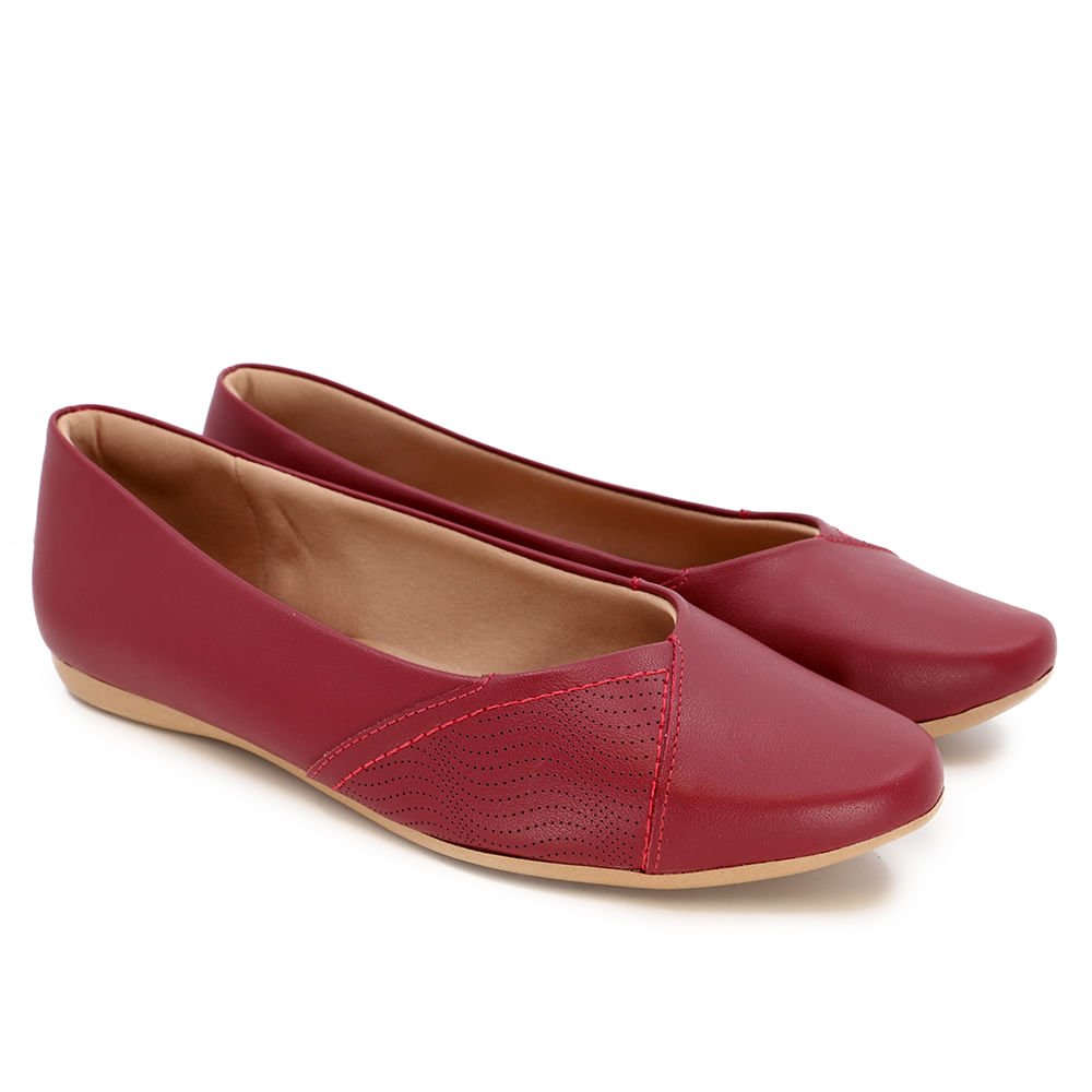 Sapatilha Vermelha Couro Detalhe Laser Vermelho