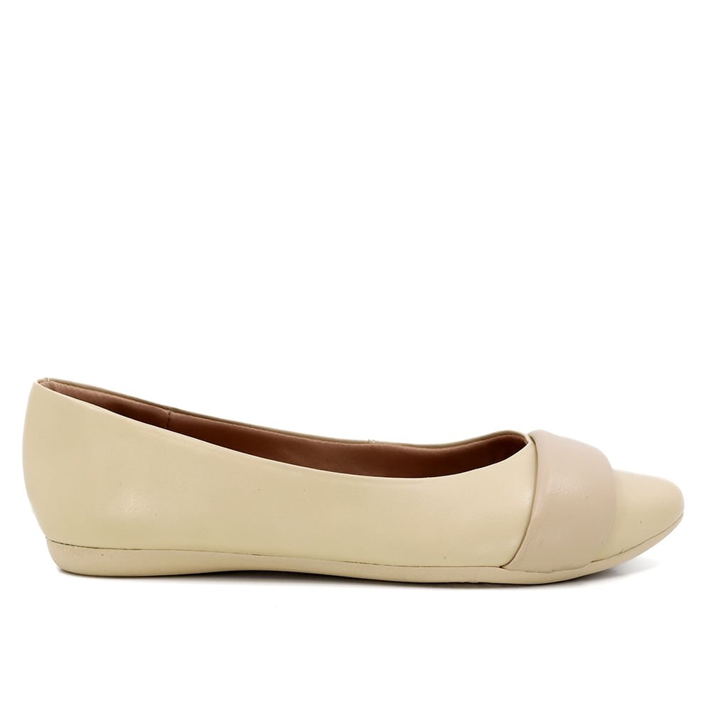 Sapatilha Bege Couro Tira Fofa Bege