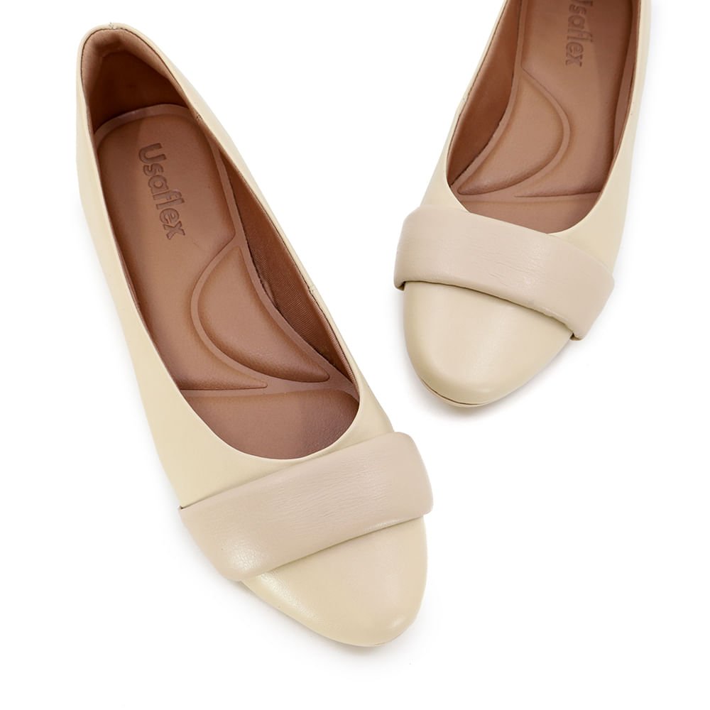 Sapatilha Bege Couro Tira Fofa Bege