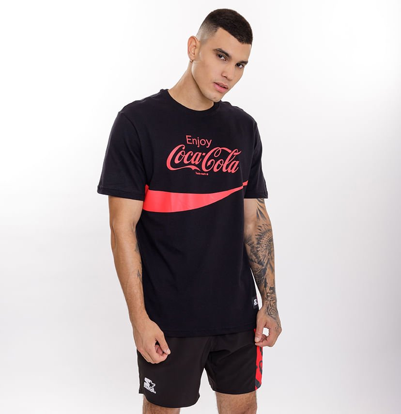 Camiseta Starter Collab Coca Cola Logo Classic Preta Preto