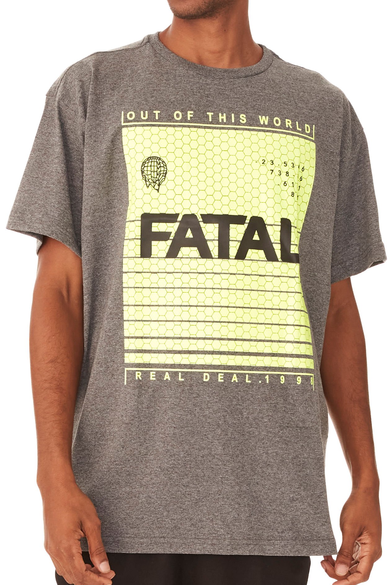 Camiseta Fatal Plus Size Estampada Grafite Mescla Cinza