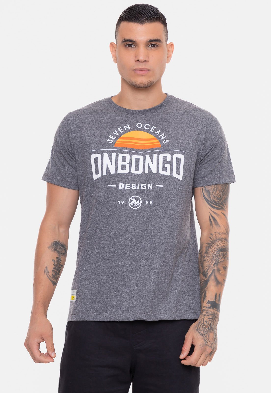 Camiseta Onbongo Bona Grafite Mescla Cinza