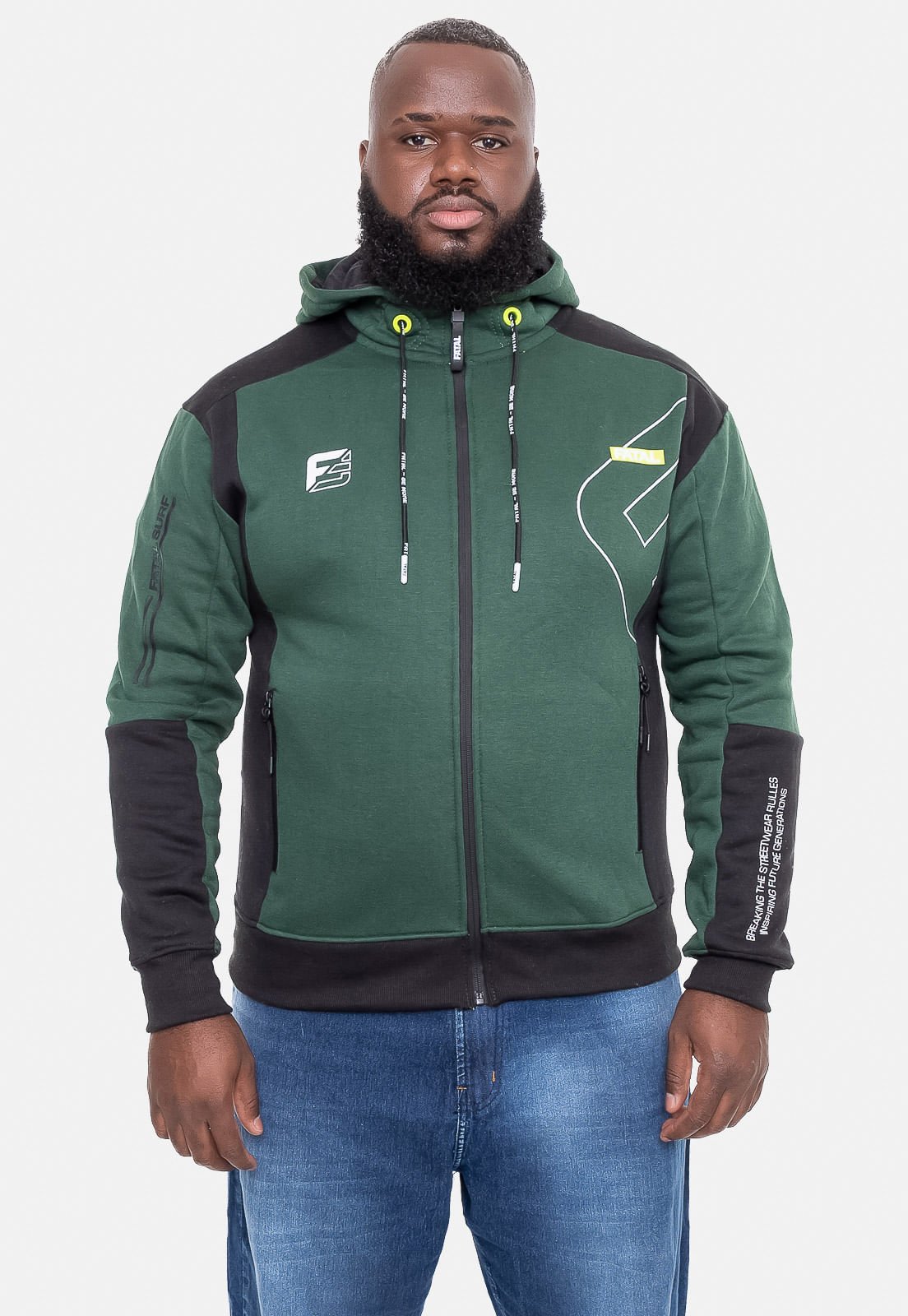 Moletom Fatal Plus Size Canguru Aberto Verde Militar Verde