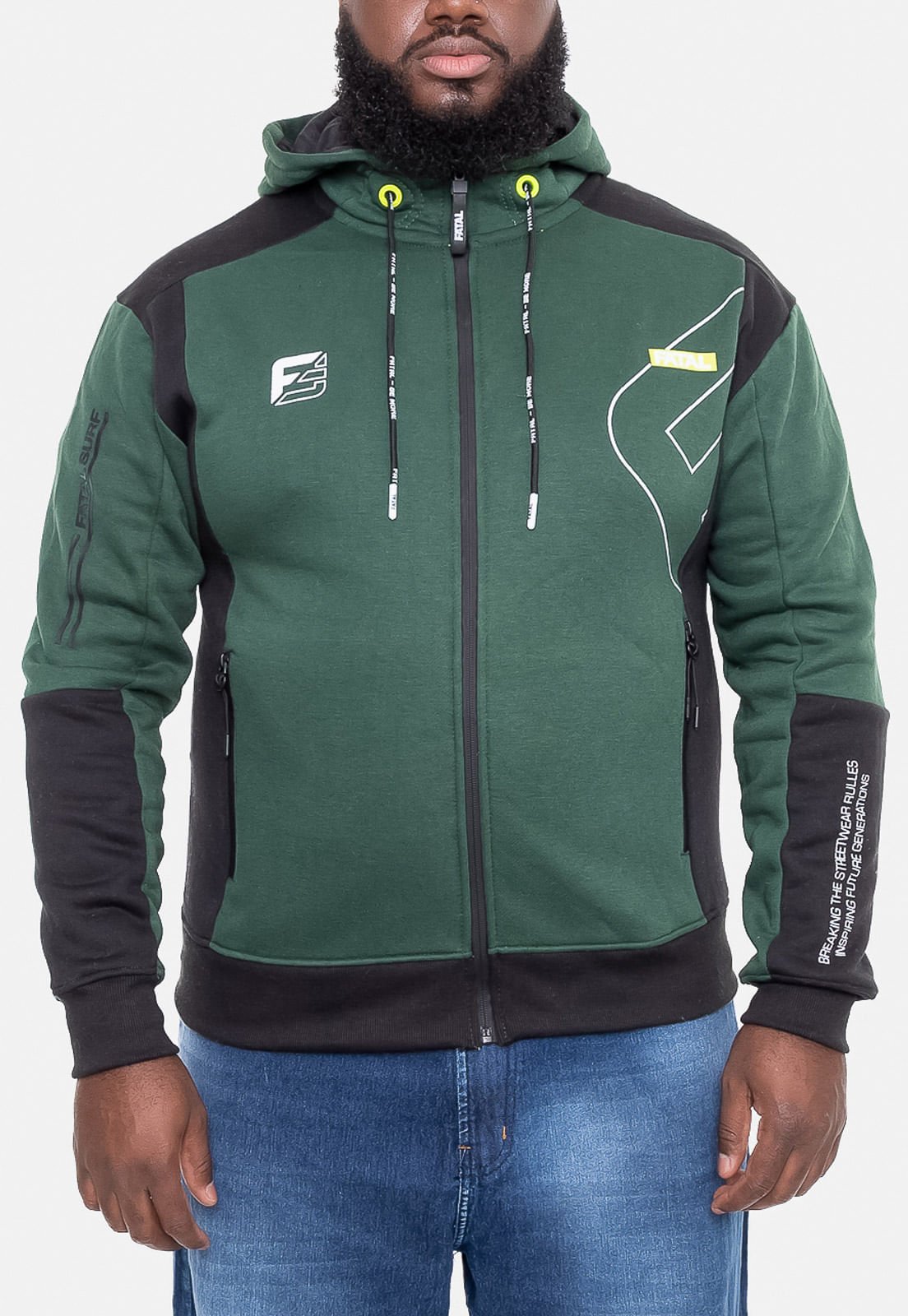 Moletom Fatal Plus Size Canguru Aberto Verde Militar Verde