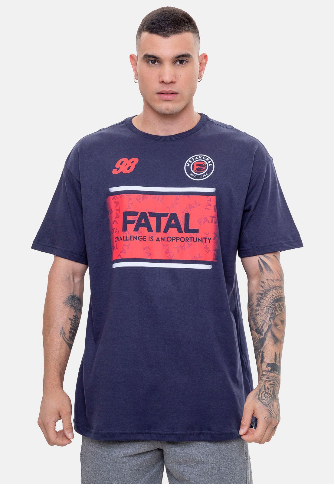 Camiseta Fatal Plus Size Estampada PSG Azul Marinho Azul