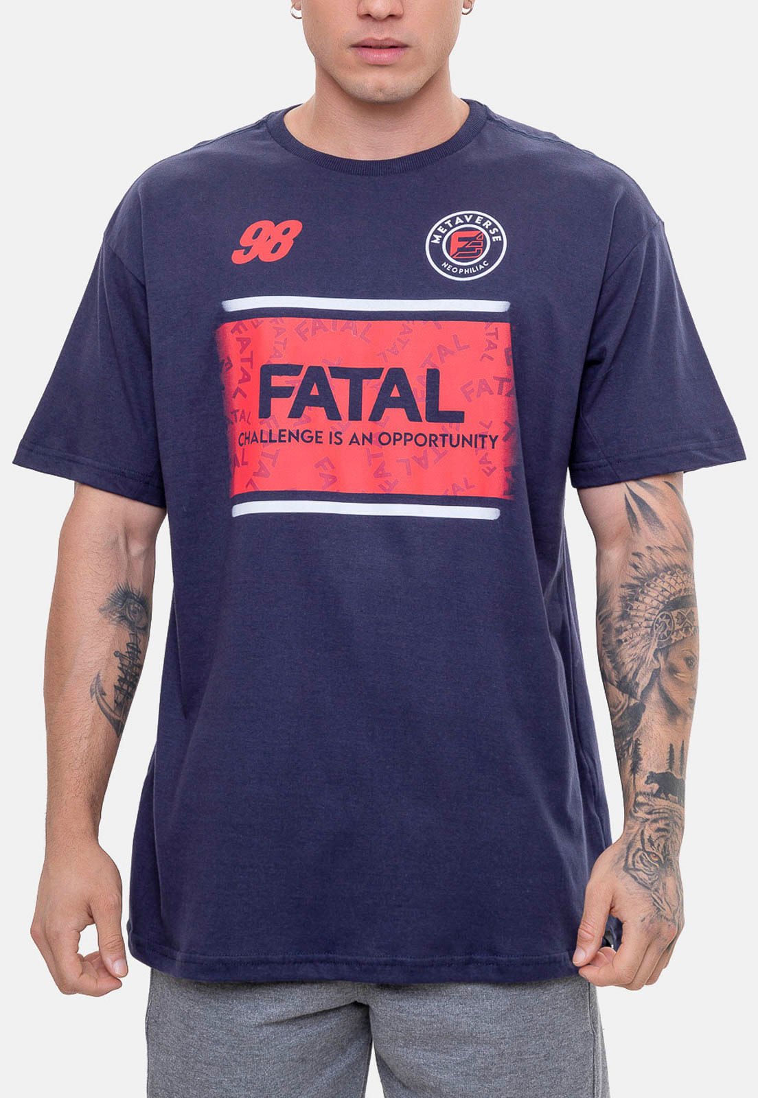 Camiseta Fatal Plus Size Estampada PSG Azul Marinho Azul