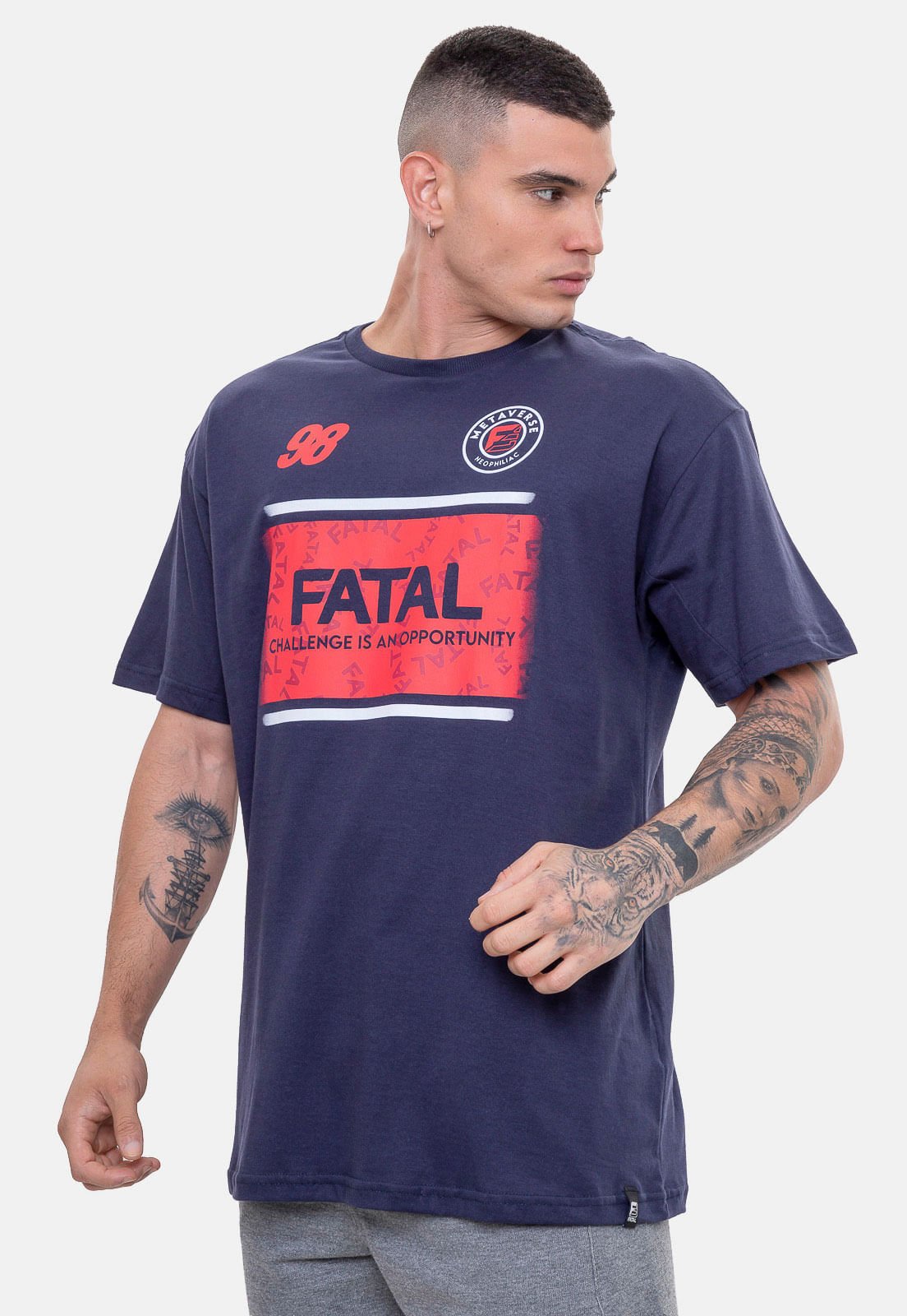 Camiseta Fatal Plus Size Estampada PSG Azul Marinho Azul