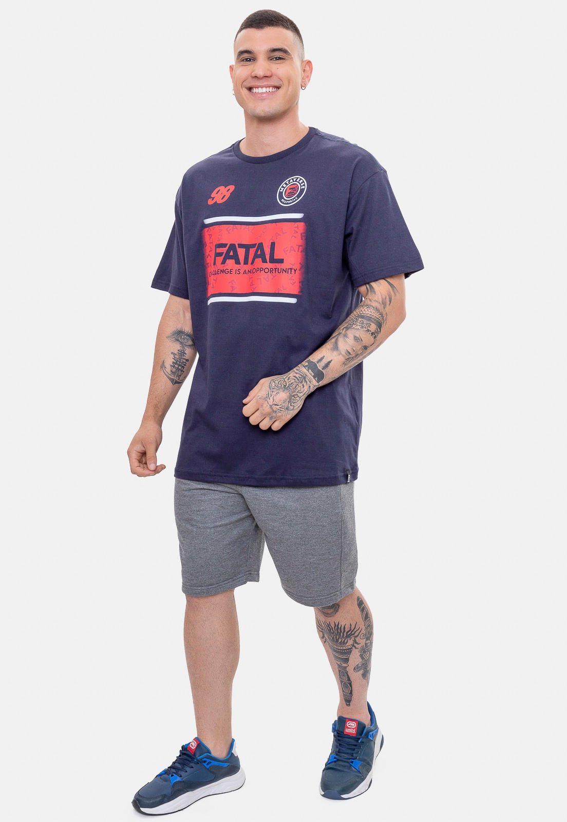 Camiseta Fatal Plus Size Estampada PSG Azul Marinho Azul