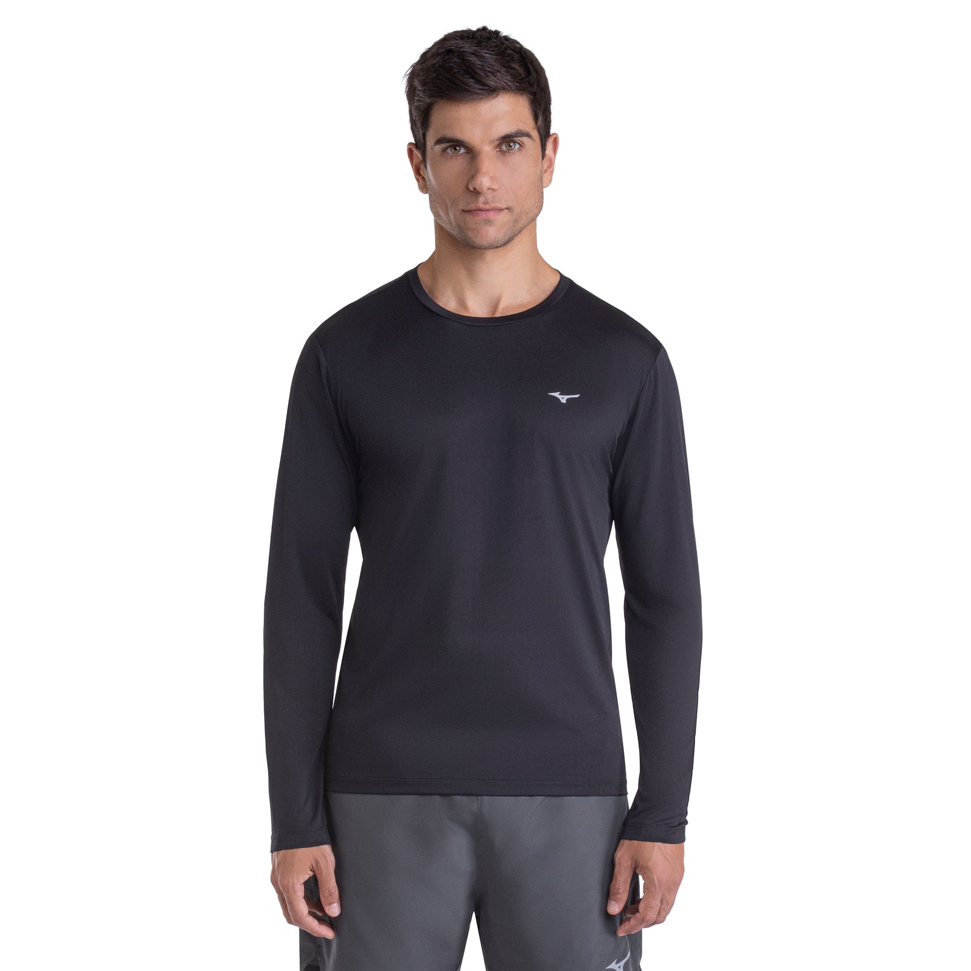 Camiseta de Corrida Manga Longa Mizuno Nirvana Masculina Preto