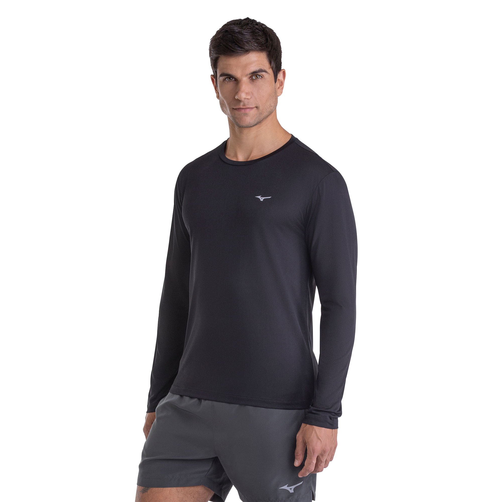 Camiseta de Corrida Manga Longa Mizuno Nirvana Masculina Preto