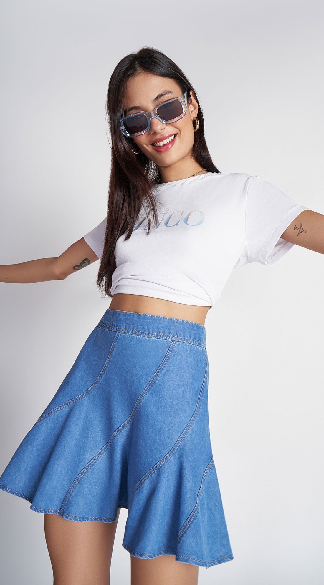 T-Shirt Zinco Decote Redondo Com Silk Branco Branco