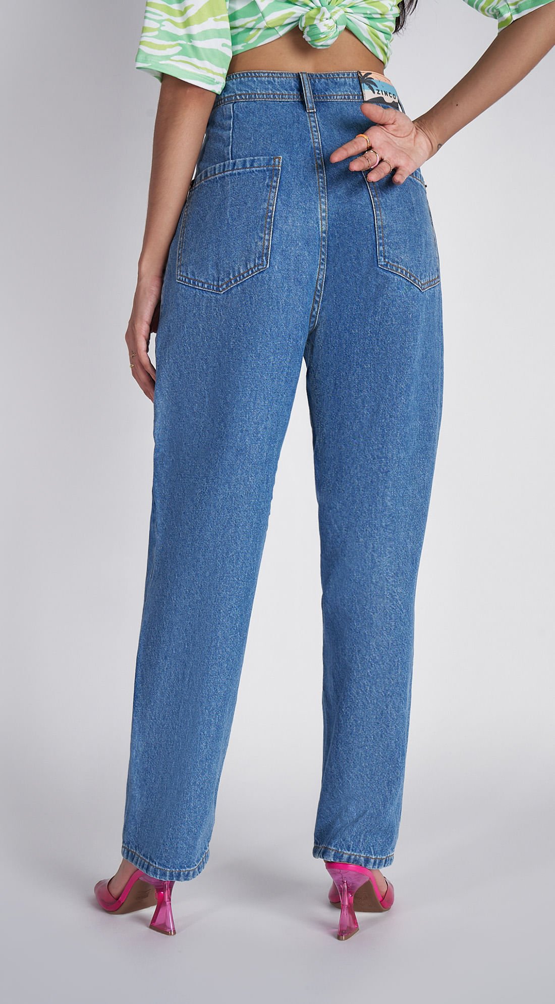 Calca Zinco Cenoura Cós Alto Detalhe Tranca Jeans Azul