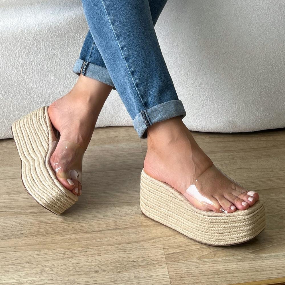 Sandália Flat Debora Vinil Transparente Bege