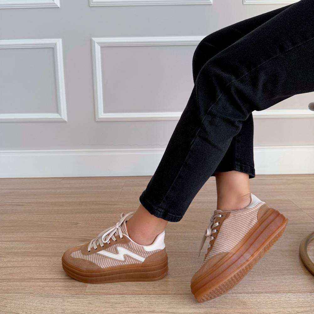 Tênis Plataforma Feminino Jade Bege Bege