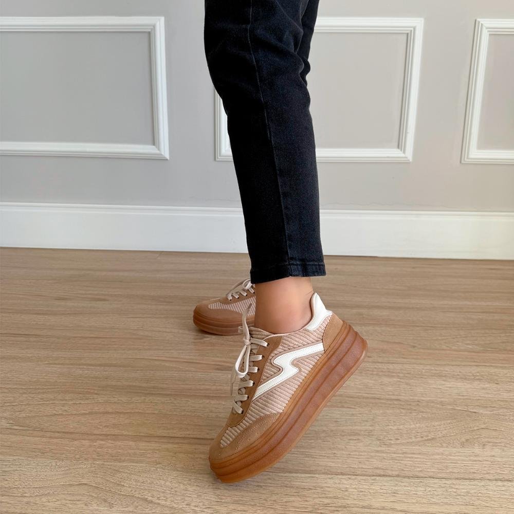 Tênis Plataforma Feminino Jade Bege Bege